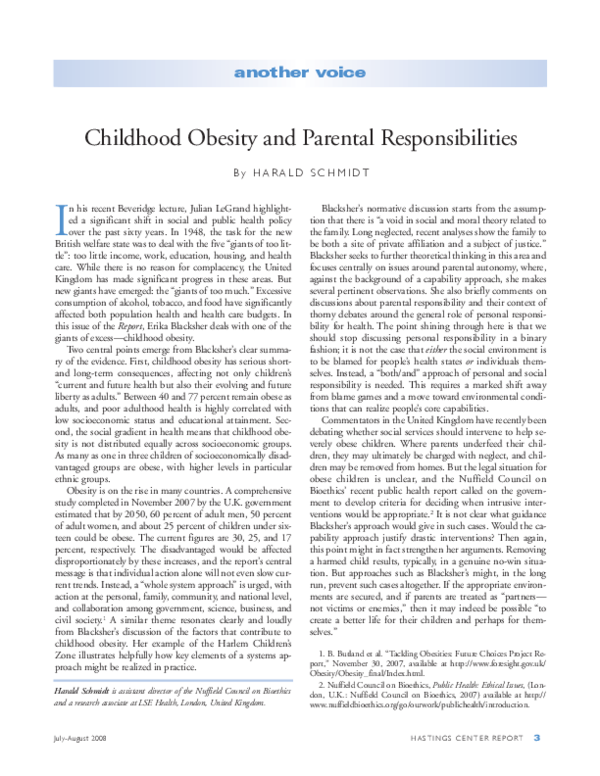 (PDF) Childhood obesity and parental responsibilities.