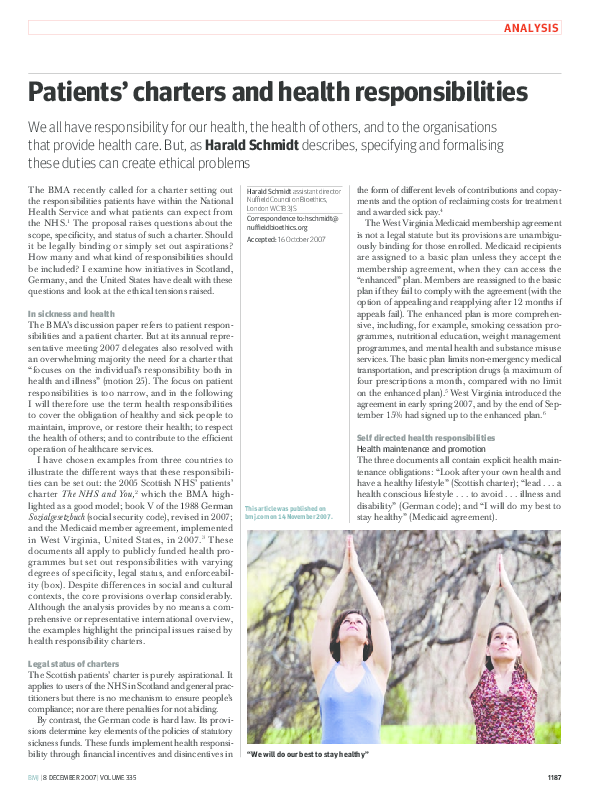 (PDF) Patients' charters and health responsibilities.