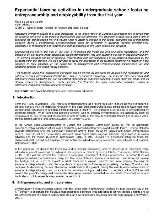 (PDF) Experiential learning activities in undergraduate school ...