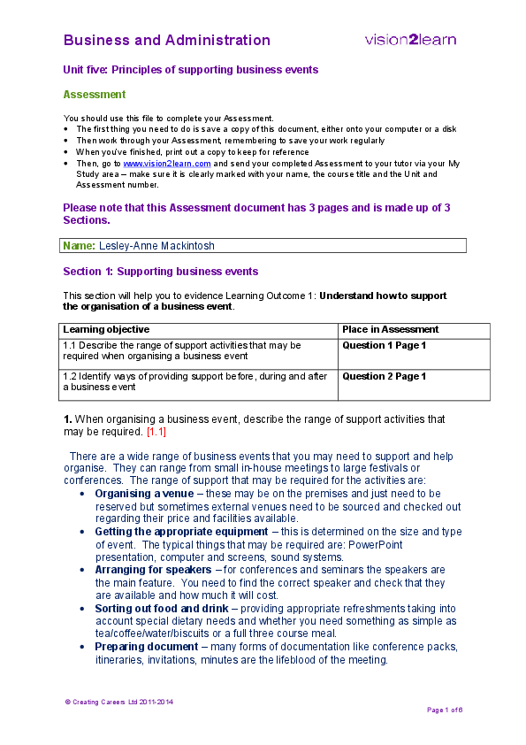 (DOC) Business and Administration Unit five: Principles of supporting ...
