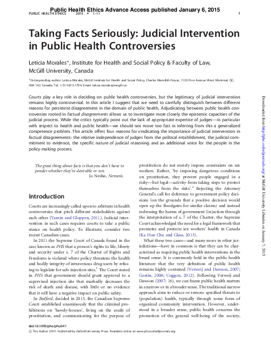 (PDF) Taking Facts Seriously: Judicial Intervention in Public Health ...