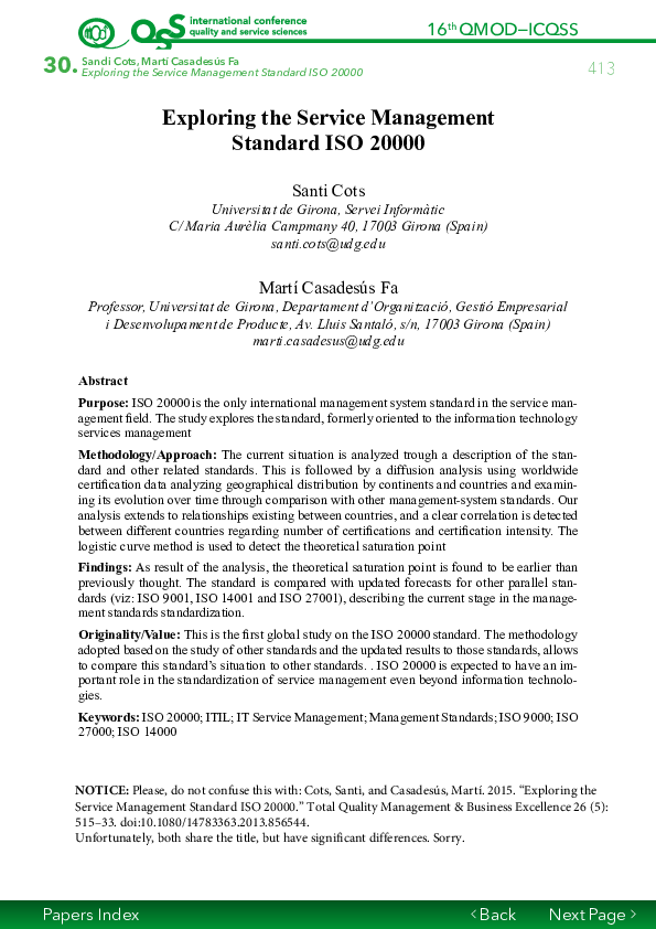 (PDF) Exploring the Service Management Standard ISO 20000
