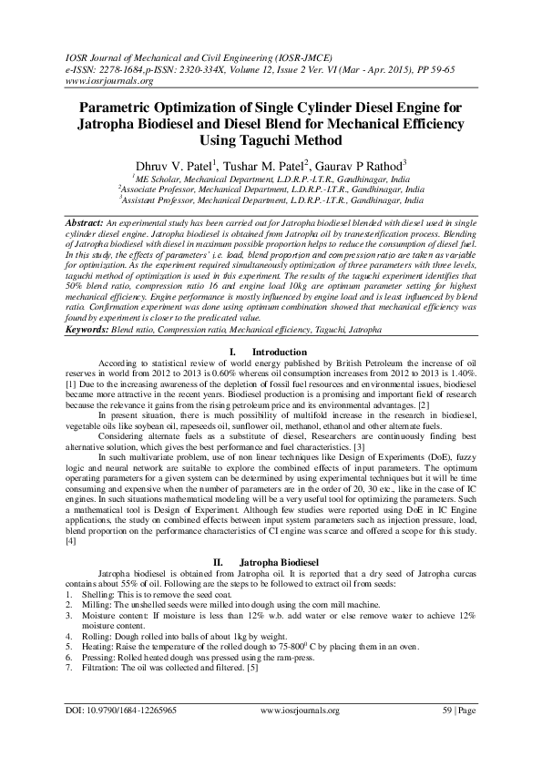 (PDF) Parametric Optimization of Single Cylinder Diesel Engine for Jatropha Biodiesel and Diesel ...
