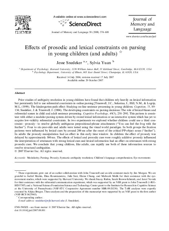 (PDF) Prosodic and Lexical Influence on Parsing in Children and Adults