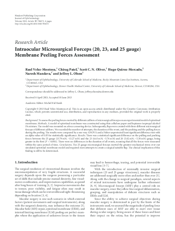 (PDF) Intraocular Microsurgical Forceps (20, 23, and 25 gauge) Membrane ...