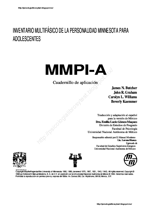 (PDF) MMPI-A MMPI-A INVENTARIO MULTIFÁSICO DE LA PERSONALIDAD MINNESOTA ...