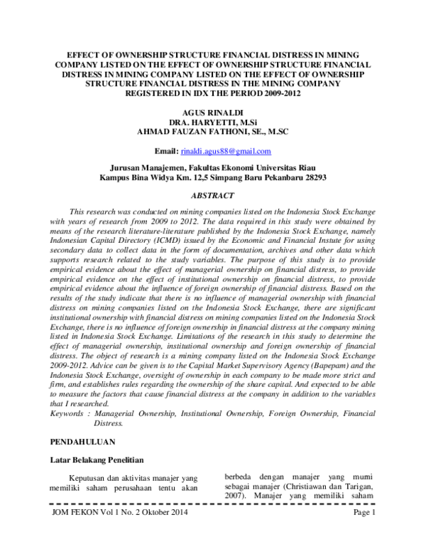 (PDF) EFFECT OF OWNERSHIP STRUCTURE FINANCIAL DISTRESS IN MINING COMPANY LISTED ON THE EFFECT OF ...