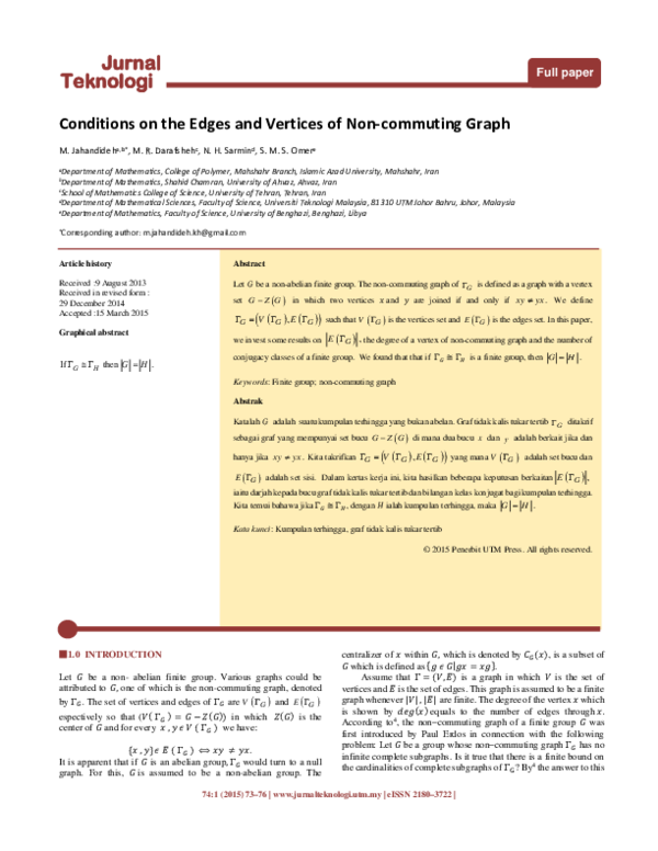 (PDF) Conditions on the Edges and Vertices of Non-commuting Graph