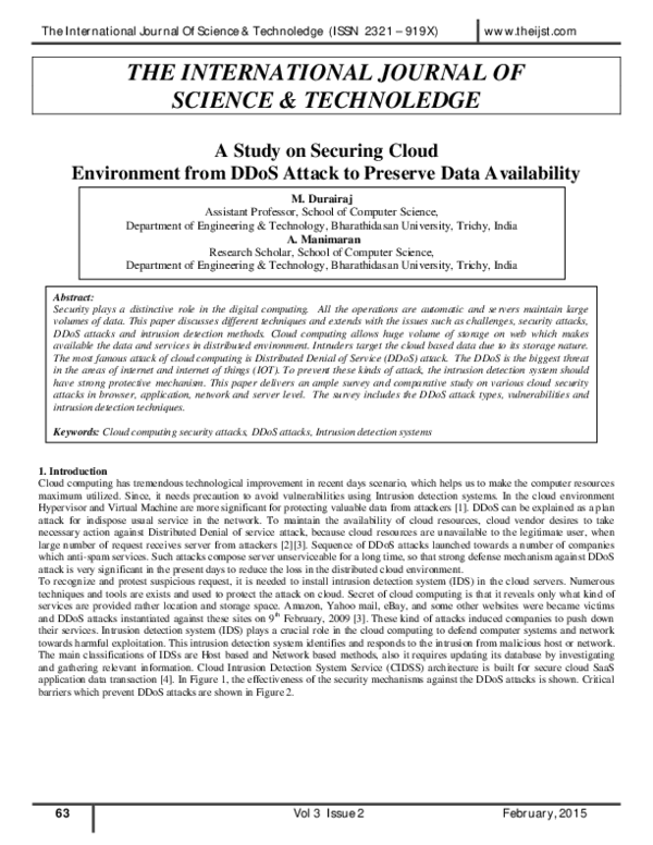 (PDF) A Study on Securing Cloud Environment from DDoS Attack to Preserve Data Availability