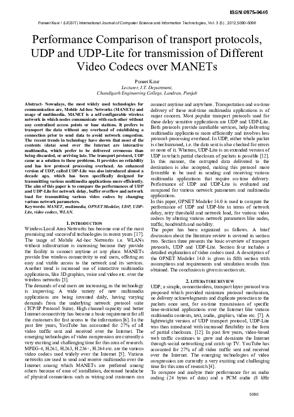 (PDF) Performance Comparison of transport protocols, UDP and UDP-Lite ...