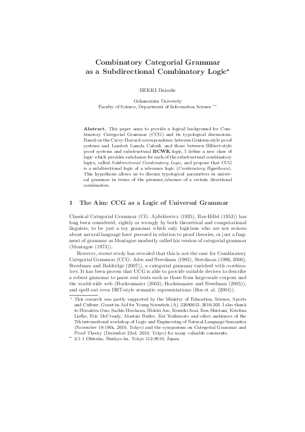 Pdf Combinatory Categorial Grammar As A Substructural Logic 
