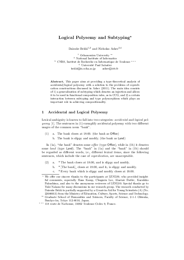 (PDF) Logical polysemy and subtyping
