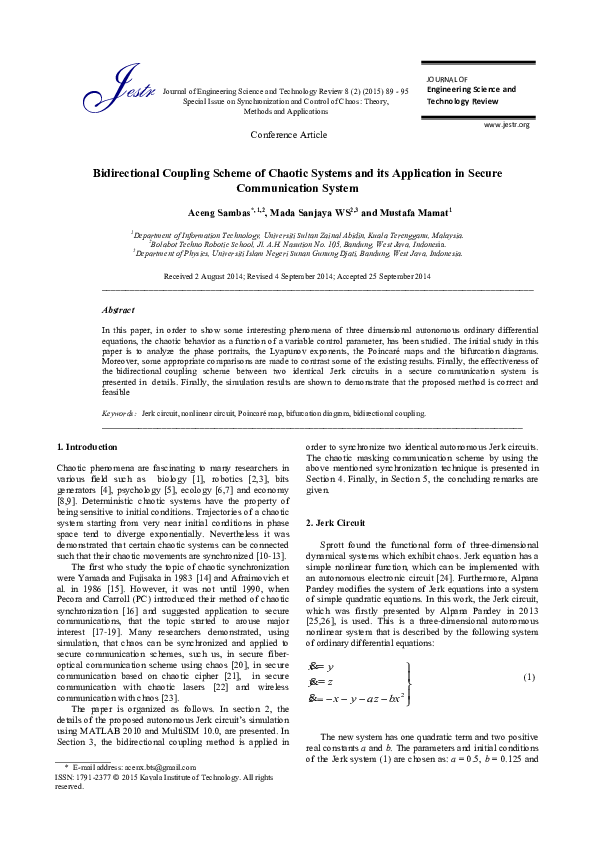Pdf Bidirectional Coupling Scheme Of Chaotic Systems And Its Application In Secure