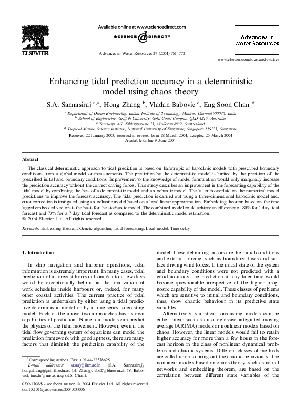 (PDF) Enhancing tidal prediction accuracy in a deterministic model using chaos theory