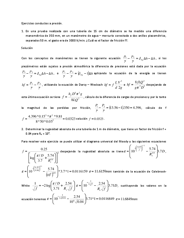 (PDF) Ejemplos de Hidráulica de conductos a presion