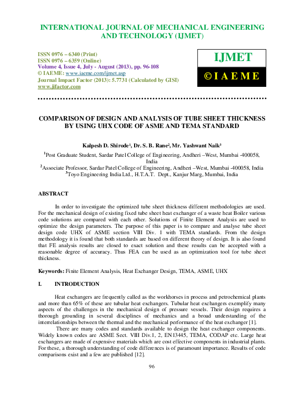 (PDF) Comparison of Design and Analysis of Tube sheet Thickness by ...