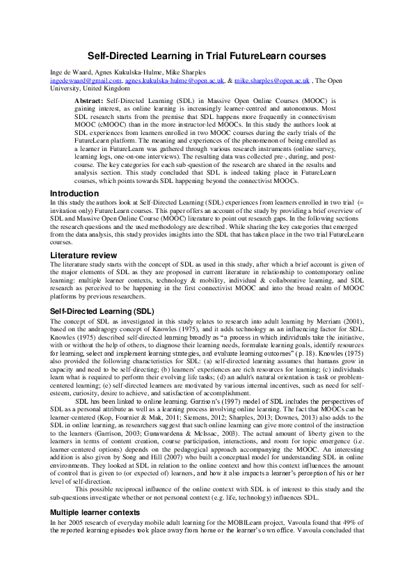 (PDF) Self-Directed Learning in Trial FutureLearn courses