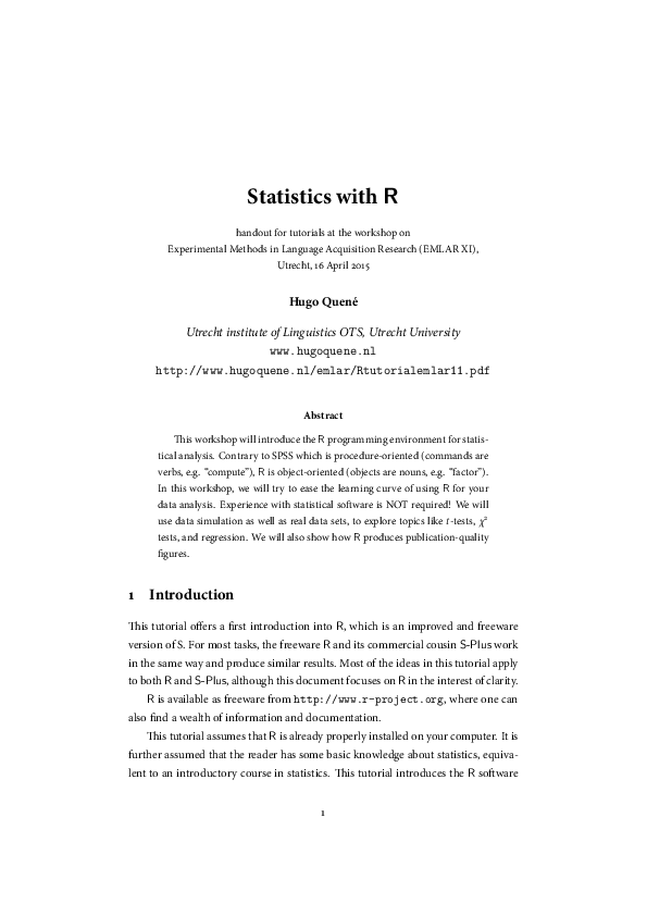 (PDF) Statistics with R