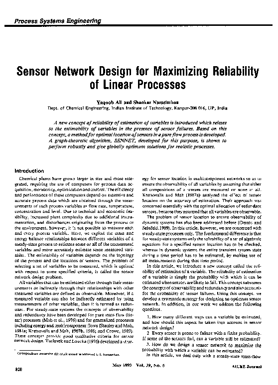 Pdf Sensor Network Design For Maximizing Reliability Of Linear Processes 