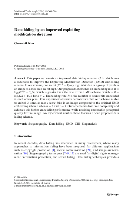 Pdf Data Hiding By An Improved Exploiting Modification Direction Cheonshik Kim