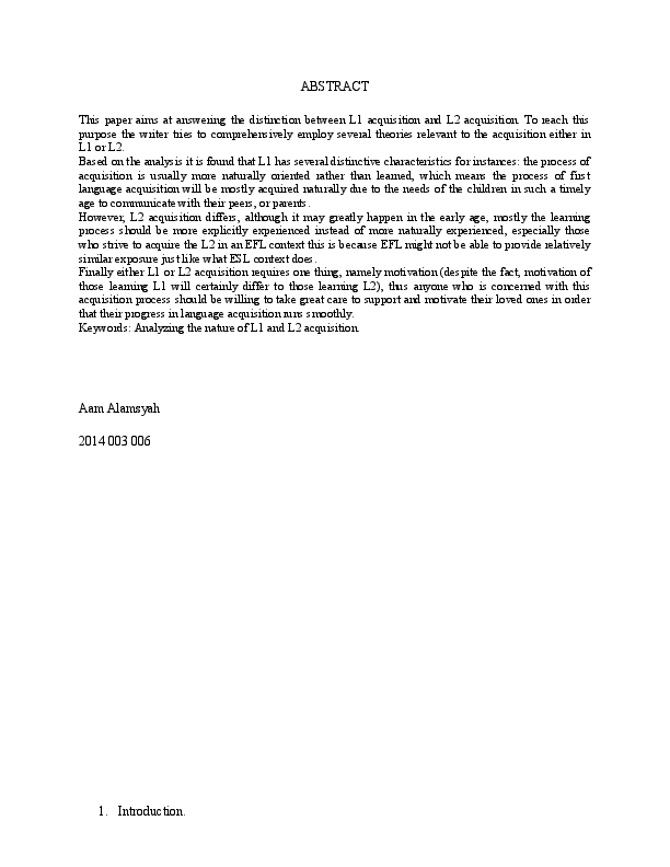 (DOC) DICHOTOMIZING L1 AND L2 ACQUISITION: A LITERARY REVIEW