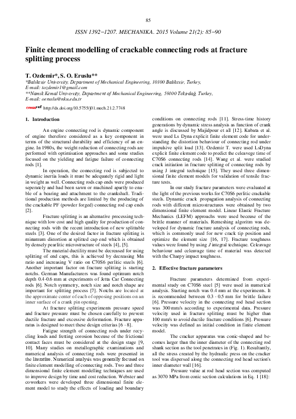 Pdf Finite Element Modelling Of Crackable Connecting Rods At Fracture