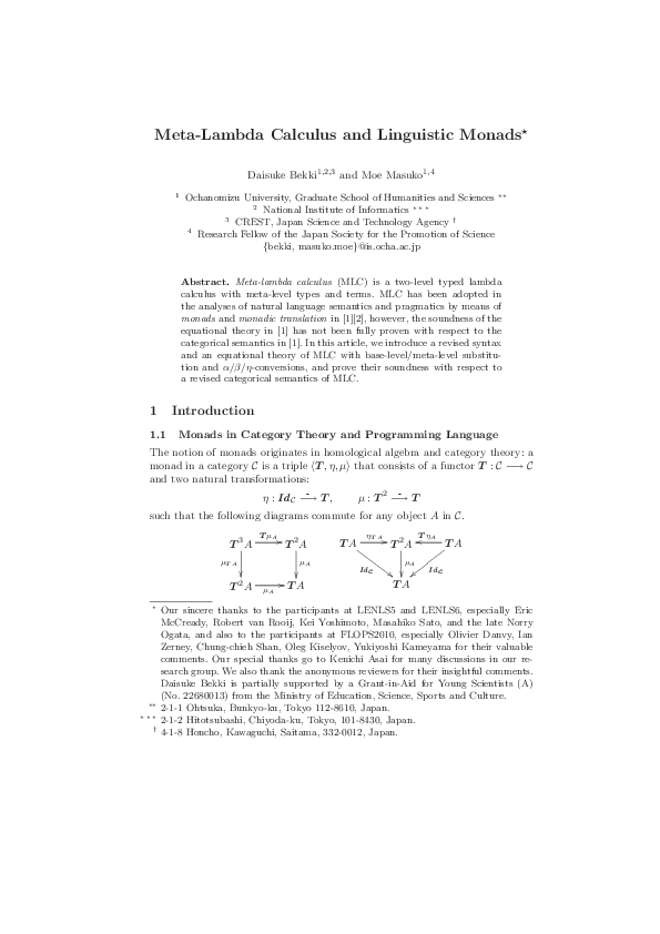 (PDF) Meta-Lambda Calculus and Linguistic Monads