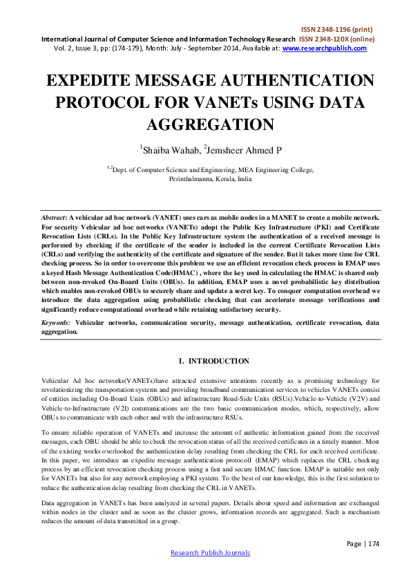 Pdf Expedite Message Authentication Protocol For Vanets Using Data Aggregation