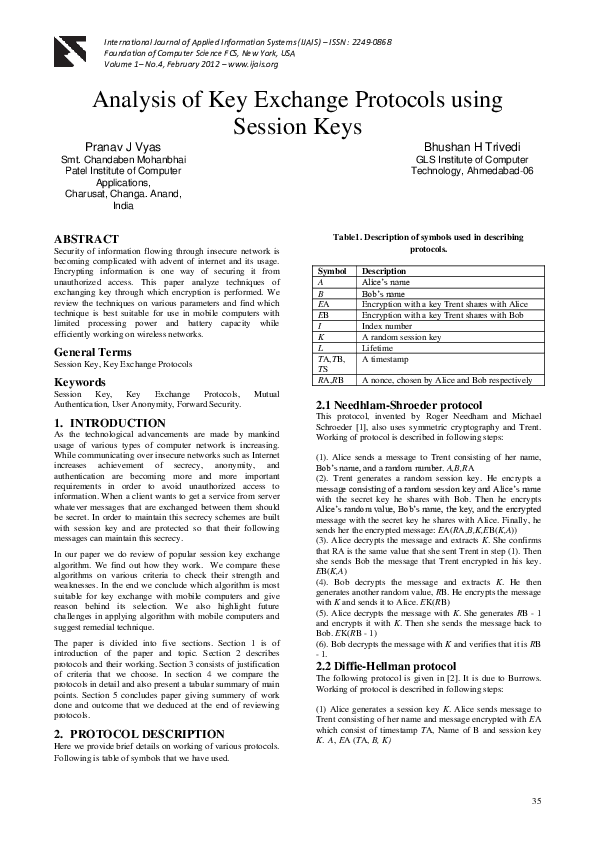 (PDF) Analysis of Key Exchange Protocols using Session Keys