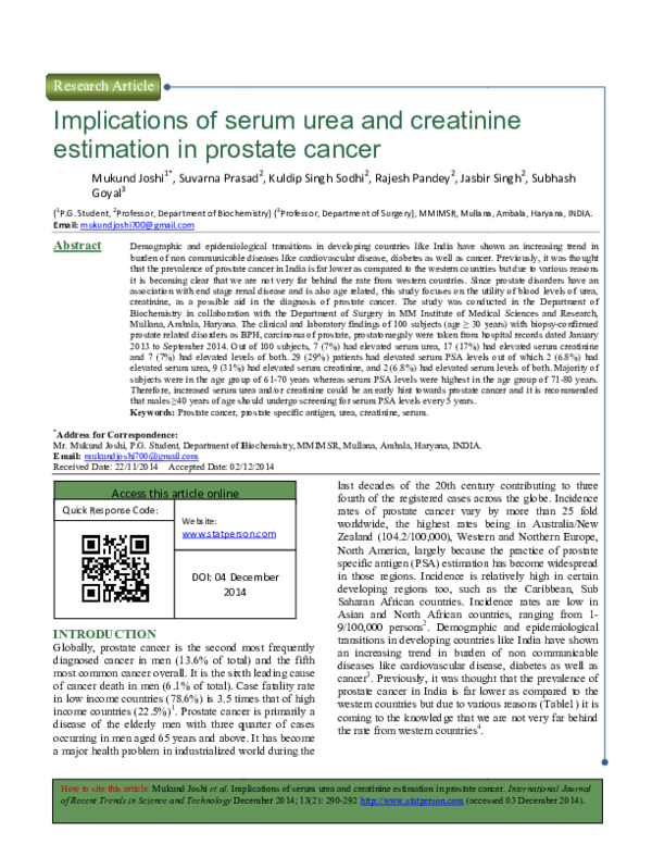 (PDF) Implications of serum urea and creatinine estimation in prostate ...