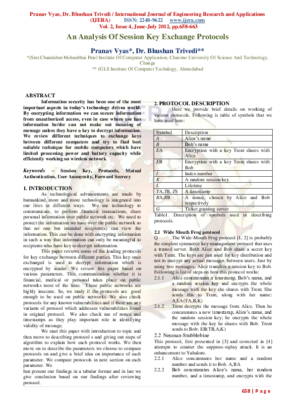 (PDF) An Analysis Of Session Key Exchange Protocols