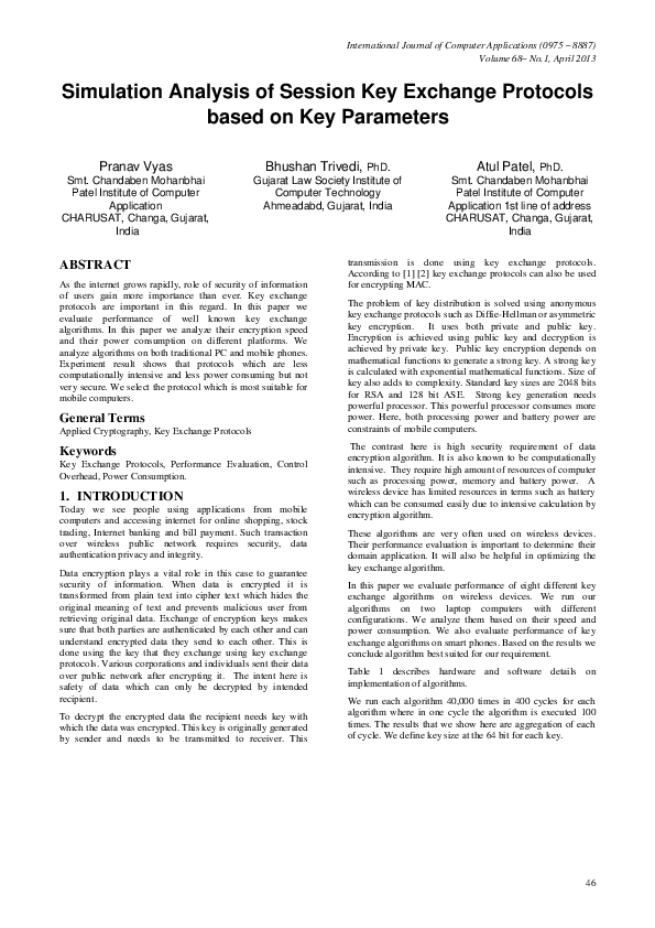 (PDF) Simulation Analysis of Session Key Exchange Protocols based on Key Parameters