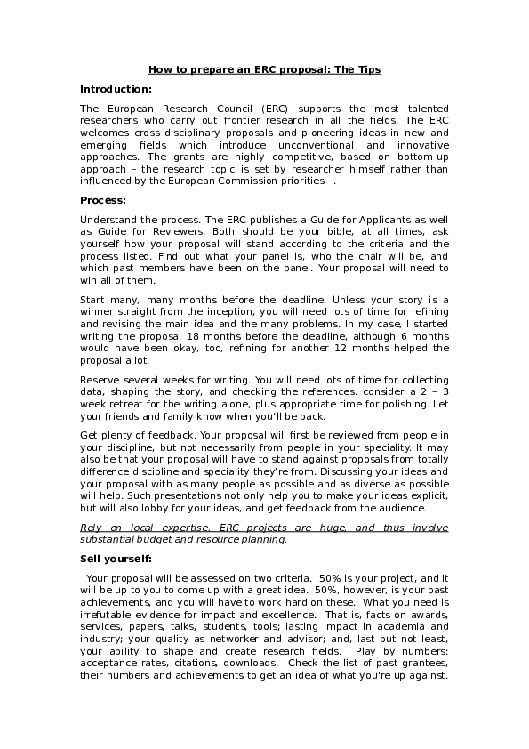 (DOC) How to prepare an ERC proposal: The Tips