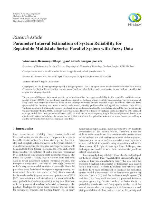 Pdf Parameter Interval Estimation Of System Reliability For