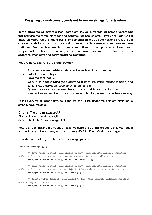 Pdf Designing Crossbrowser Persistent Keyvalue Storage For Extensions