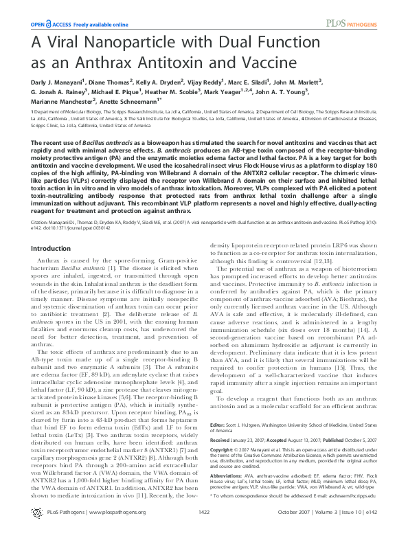 (PDF) A viral nanoparticle with dual function as an anthrax antitoxin ...