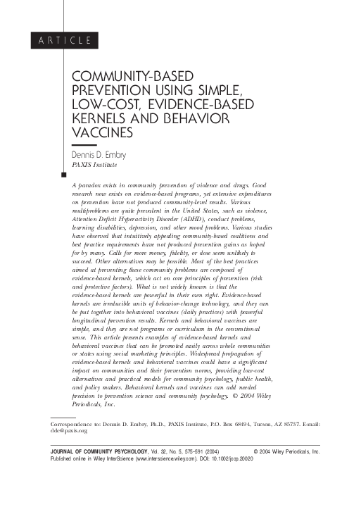 (PDF) COMMUNITY-BASED PREVENTION USING SIMPLE, LOW-COST, EVIDENCE-BASED ...