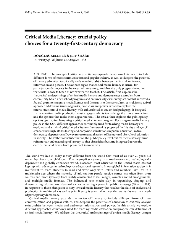 (PDF) Critical Media Literacy: crucial policy choices for a twenty ...