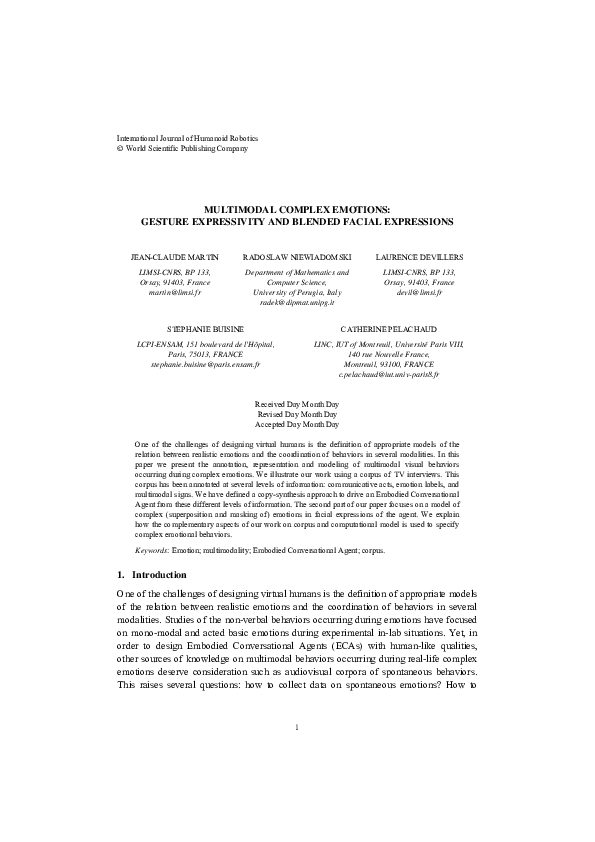 MULTIMODAL COMPLEX EMOTIONS: GESTURE EXPRESSIVITY AND BLENDED FACIAL EXPRESSIONS