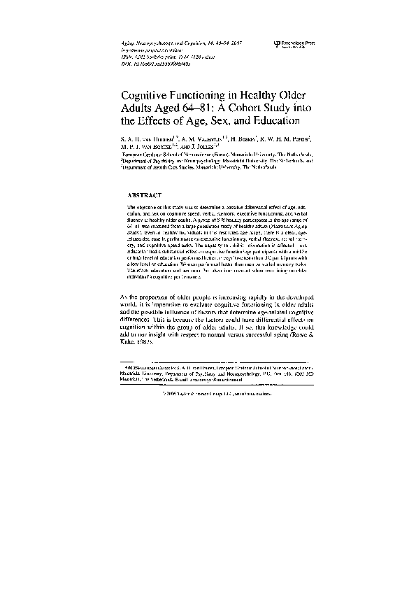 Pdf Cognitive Functioning In Healthy Older Adults Aged 64 81 A