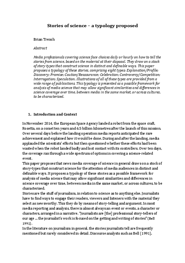 (PDF) Stories of science - a typology proposed