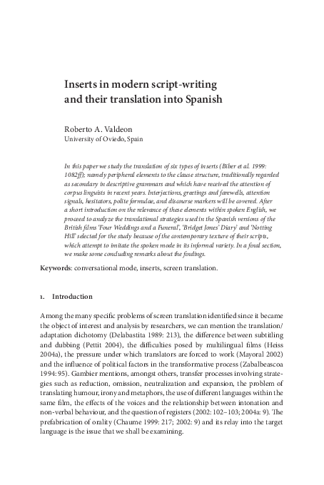 (PDF) Inserts in modern script-writing and their translation into Spanish