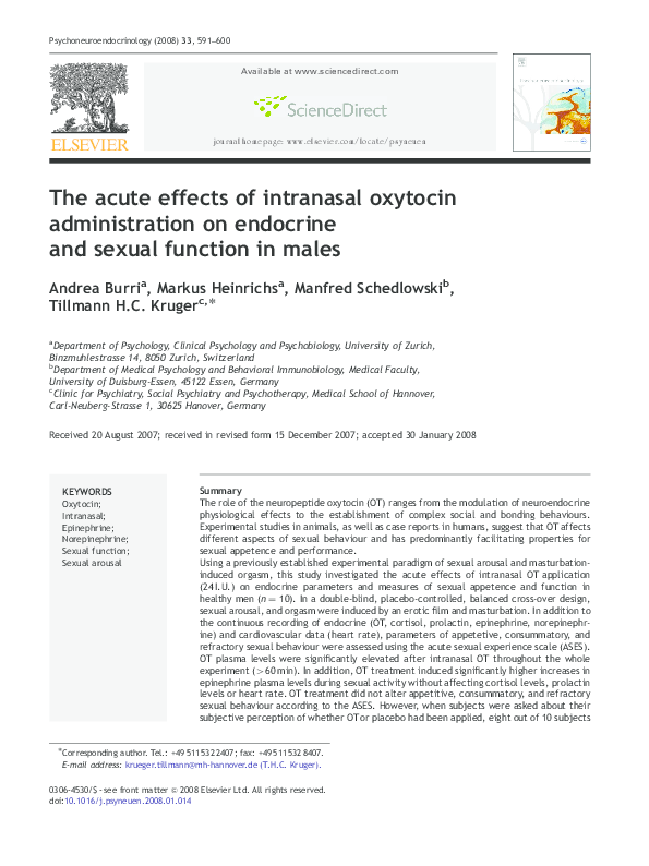 (PDF) The Acute Effects of Intranasal Oxytocin Administration on ...