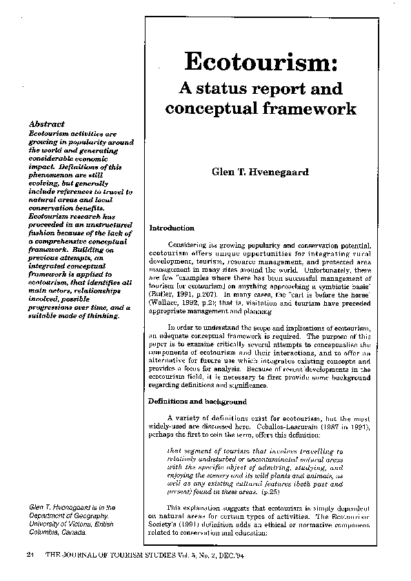 (PDF) Ecotourism: a status report and conceptual framework