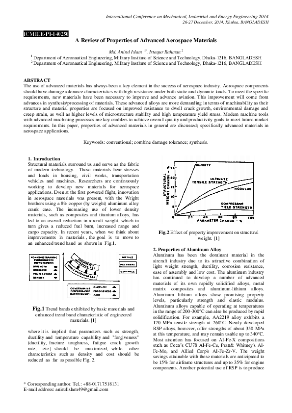 (PDF) A Review of Properties of Advanced Aerospace Materials