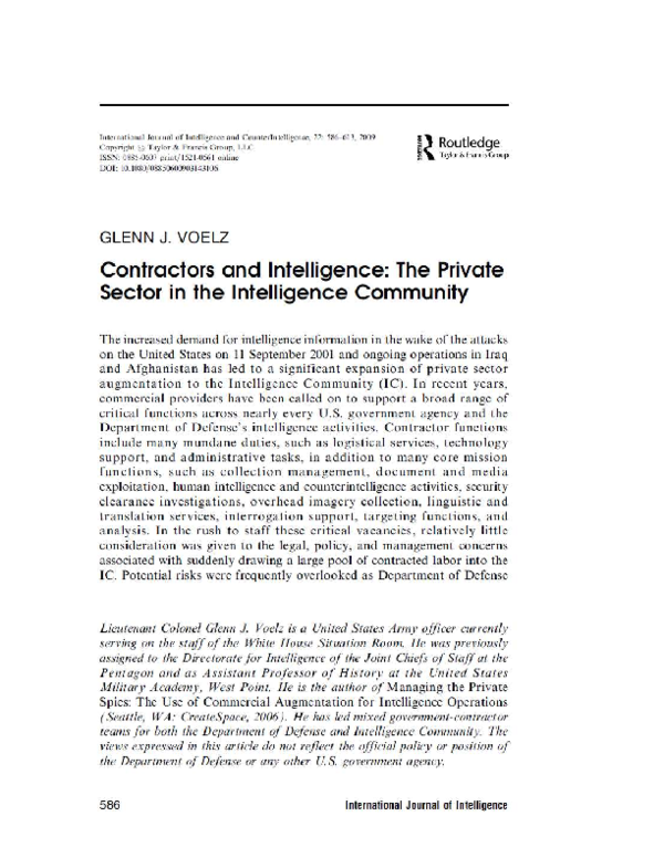 (PDF) Contractors and Intelligence: The Private Sector in the ...