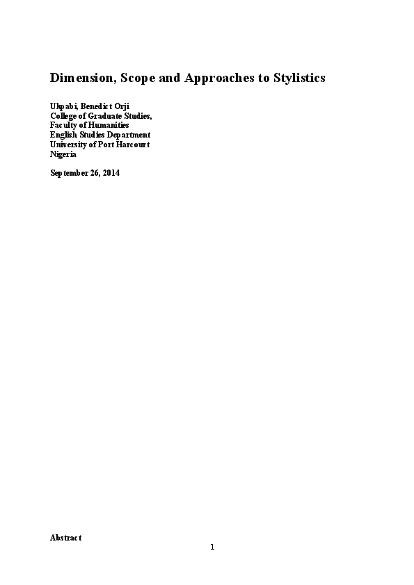 (DOC) Dimension, Scope and Approaches to Stylistics