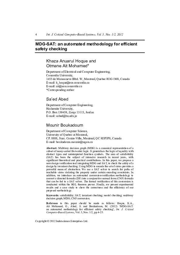 (PDF) MDG-SAT: An Automated methodology for Efficient Safety Checking