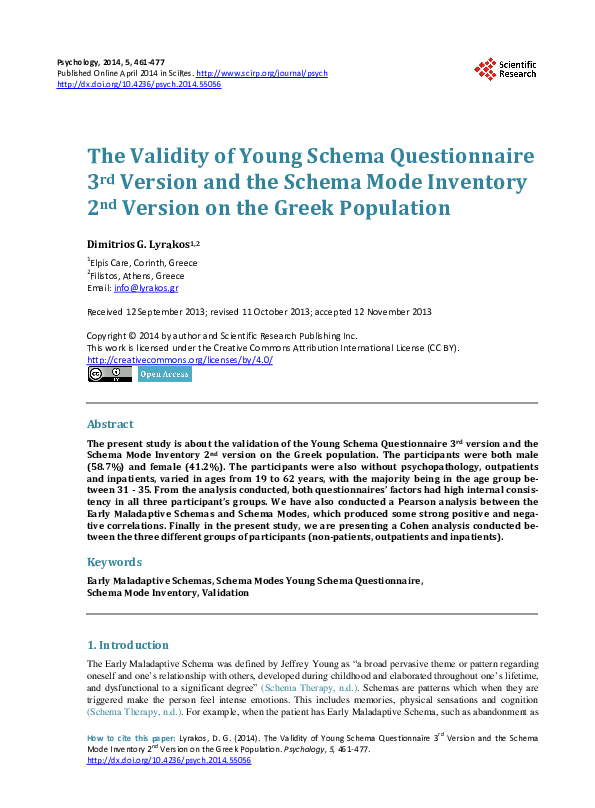 (PDF) The Validity of Young Schema Questionnaire 3rd Version and the ...