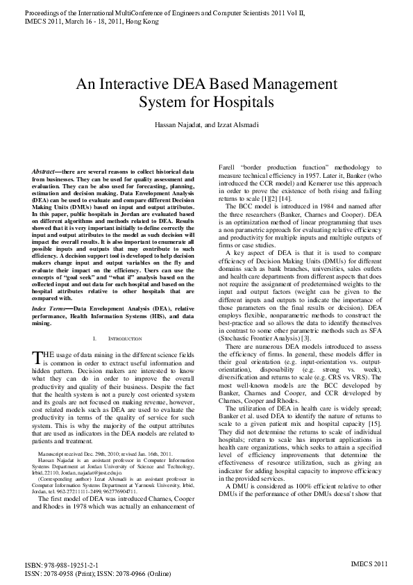 (PDF) An interactive DEA based management system for hospitals